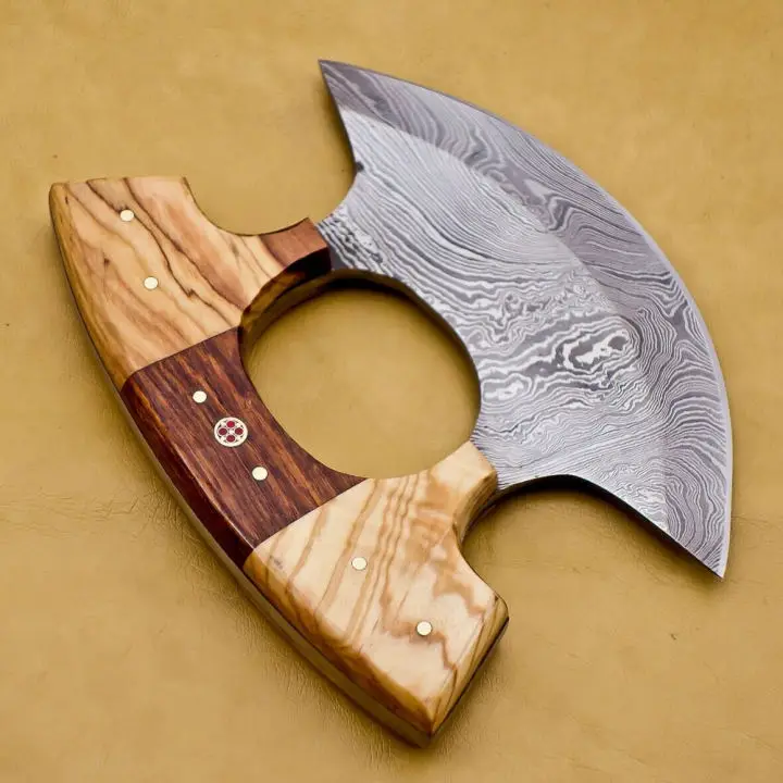 Custom Handmade Ullu Knife | Damascus Blade Chef Kitchen Ulu Knife With ...