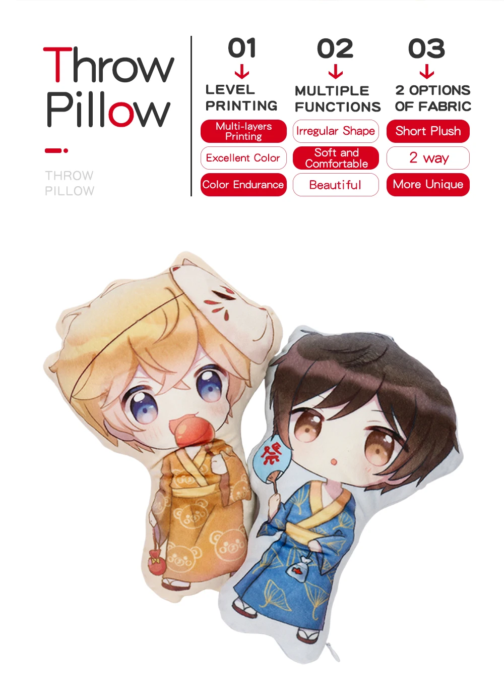 Cartoon Anime Design Customized Irregular Shaped Pillow Printed Vograce ...