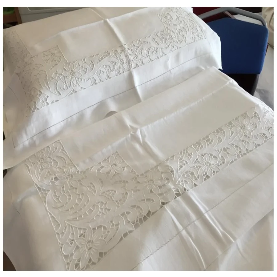 Embroidery bedding sets white bed sheet set embroidery pillowcases ...