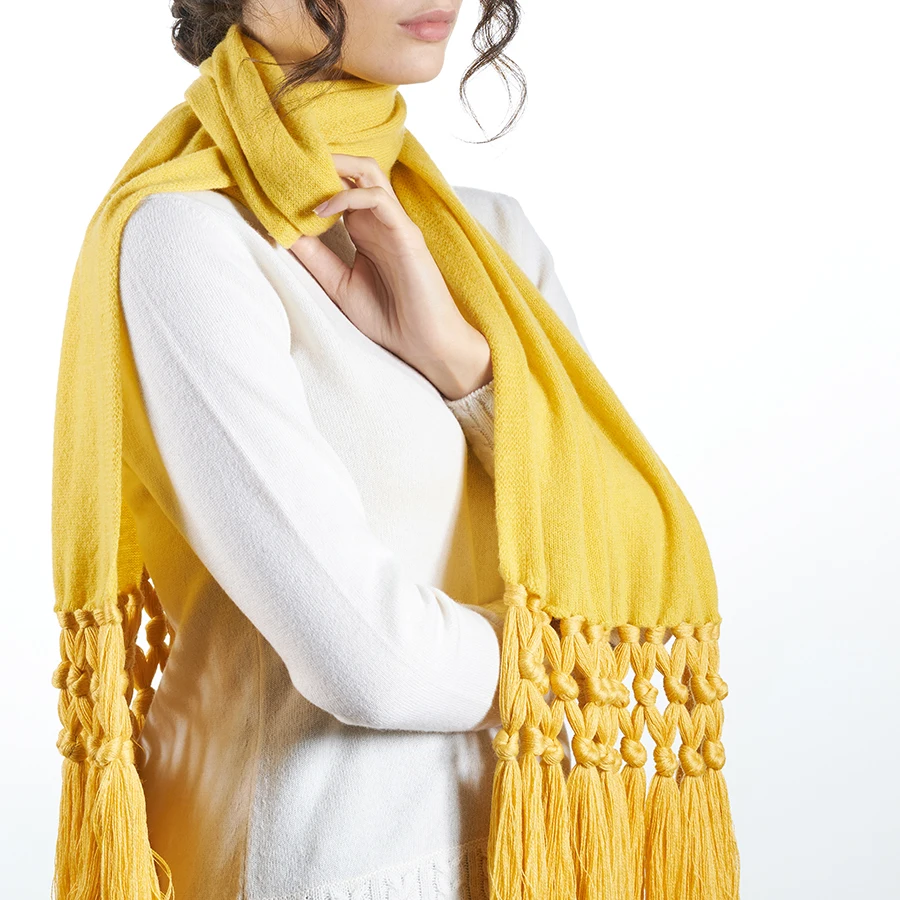 Made In Italy Cashmere-wool Knitted Scarf With Hand Knotted Fringes For ...