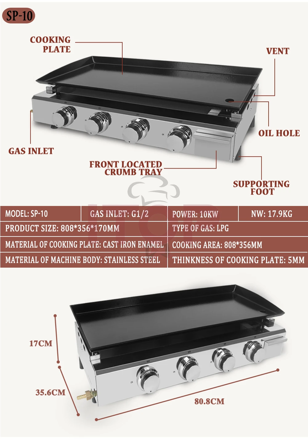 Grill Top Rack - Portable Table Top Barbeque 7500W Gas BBQ