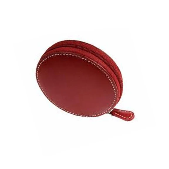 Round Shape Genuine Leather Coin Purse With Zipper Closure In Red Color ...