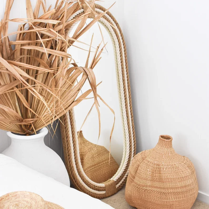 Handmade Natural Rattan Mirror With Natural Color And Simple Rustic ...