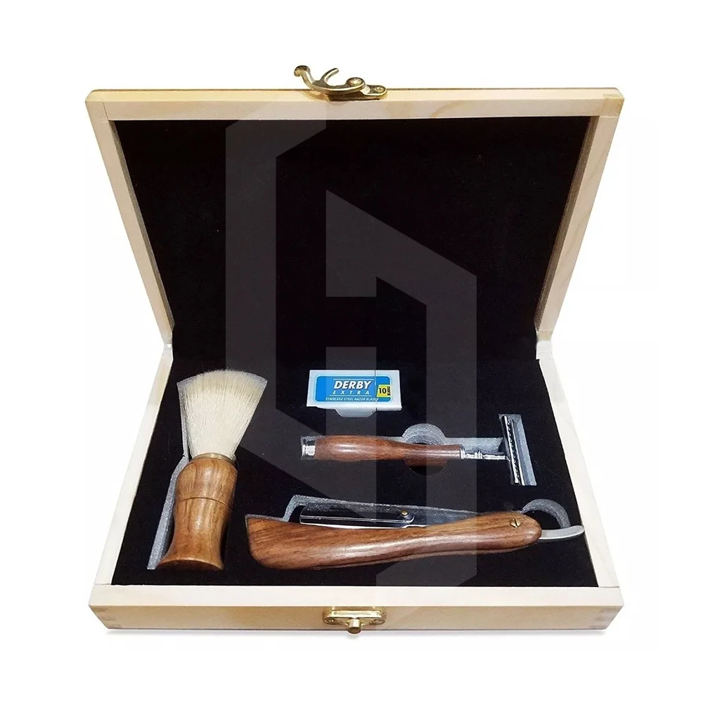 Shaving Set Wooden Gift Box for Men's grooming Personal care implements ...