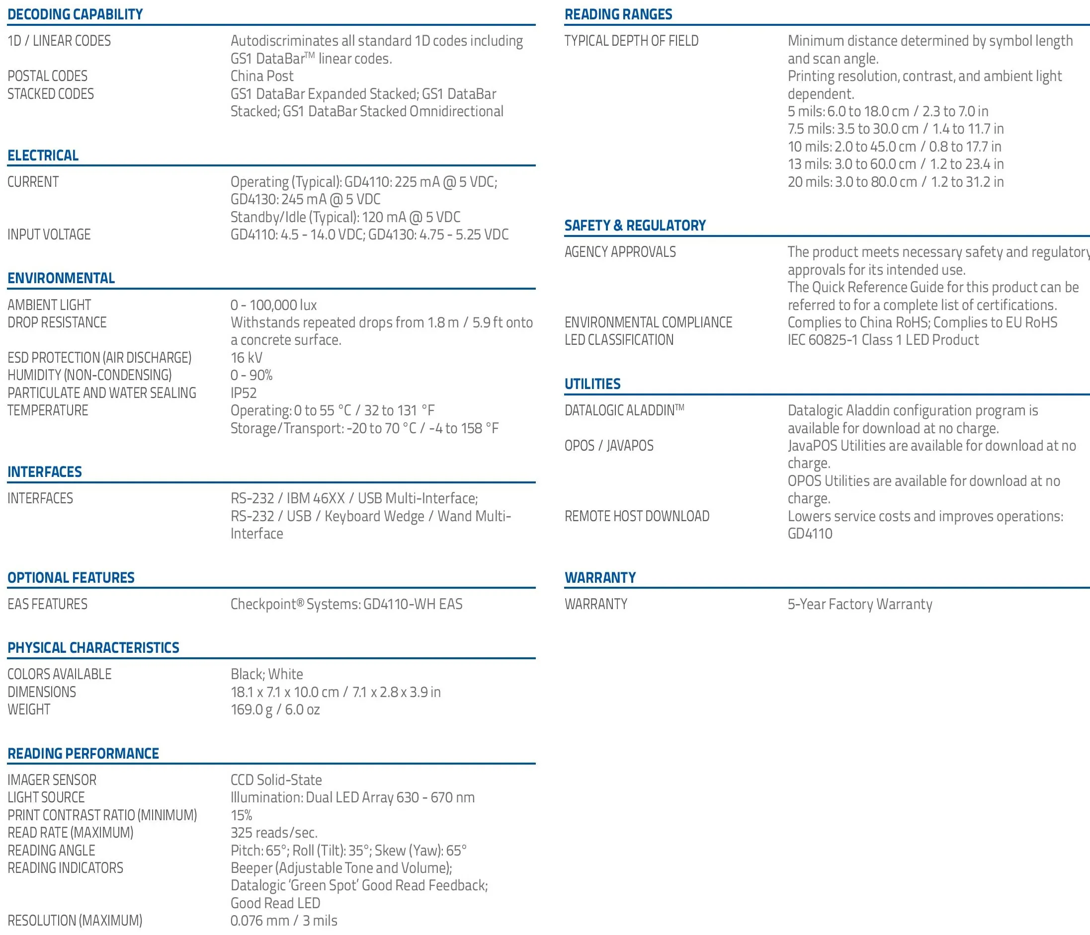 Datalogic Gryphon GD4100-1D USB Linear Imager 2D Barcode Scanner Multi ...