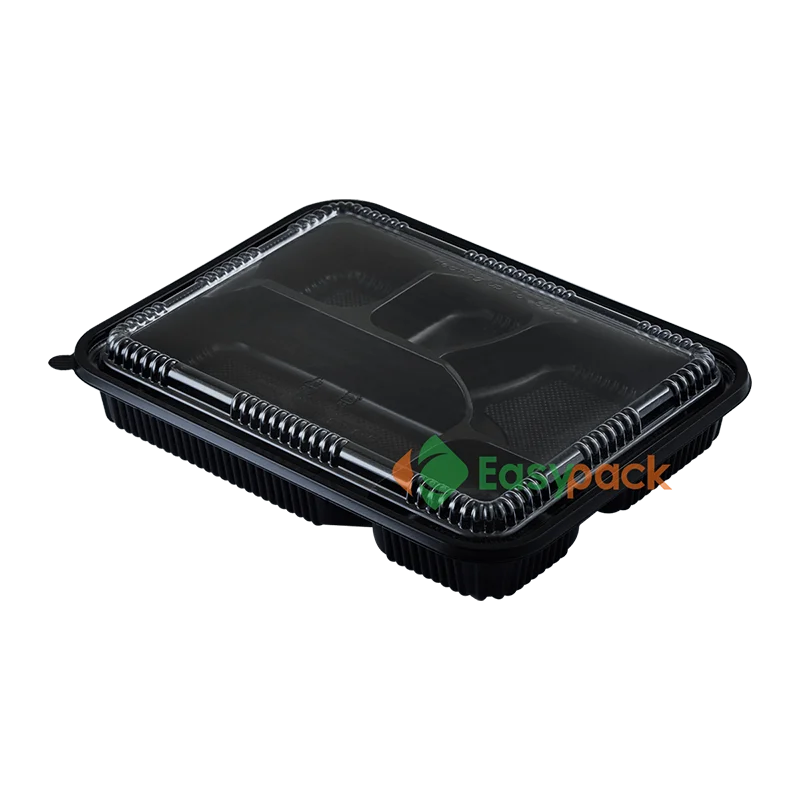 Black Pp Plastic 5 Compartment Food Packaging Container Bento Lunch Box ...