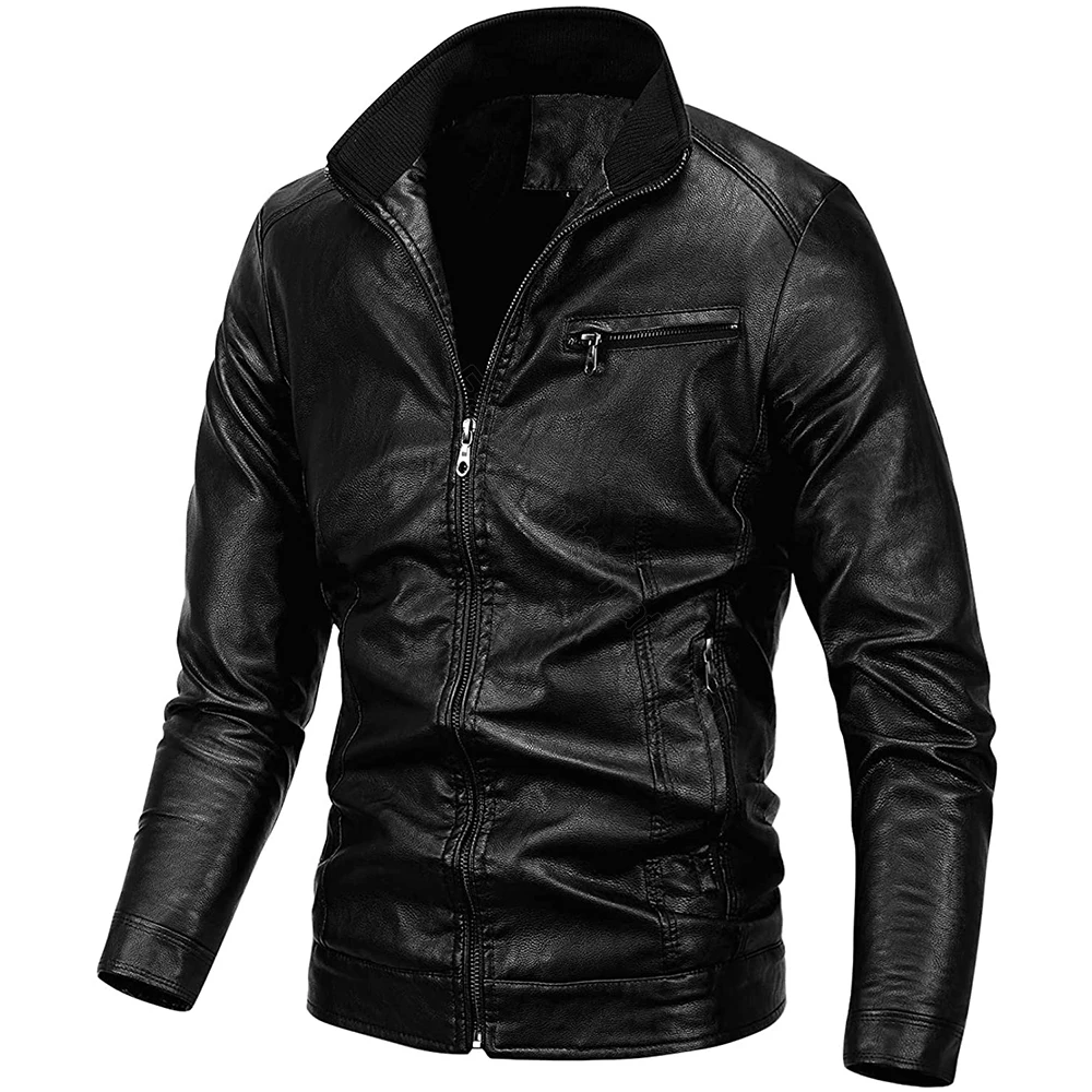 Men's Leather Jacket Business Gentleman Stand-up Collar Zipper Casual ...