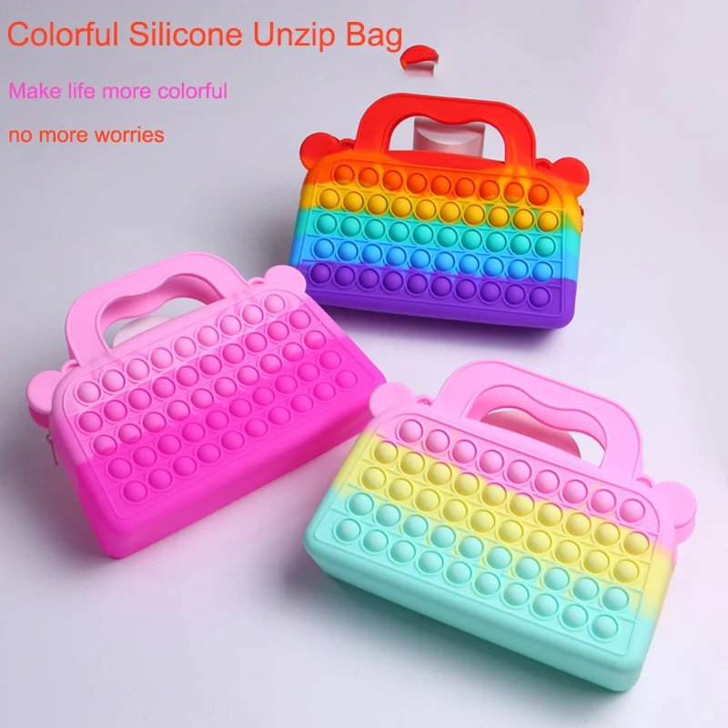 Toys Fidget Handbag Sensory Silicone Bubble Rectangular Storage Bag ...
