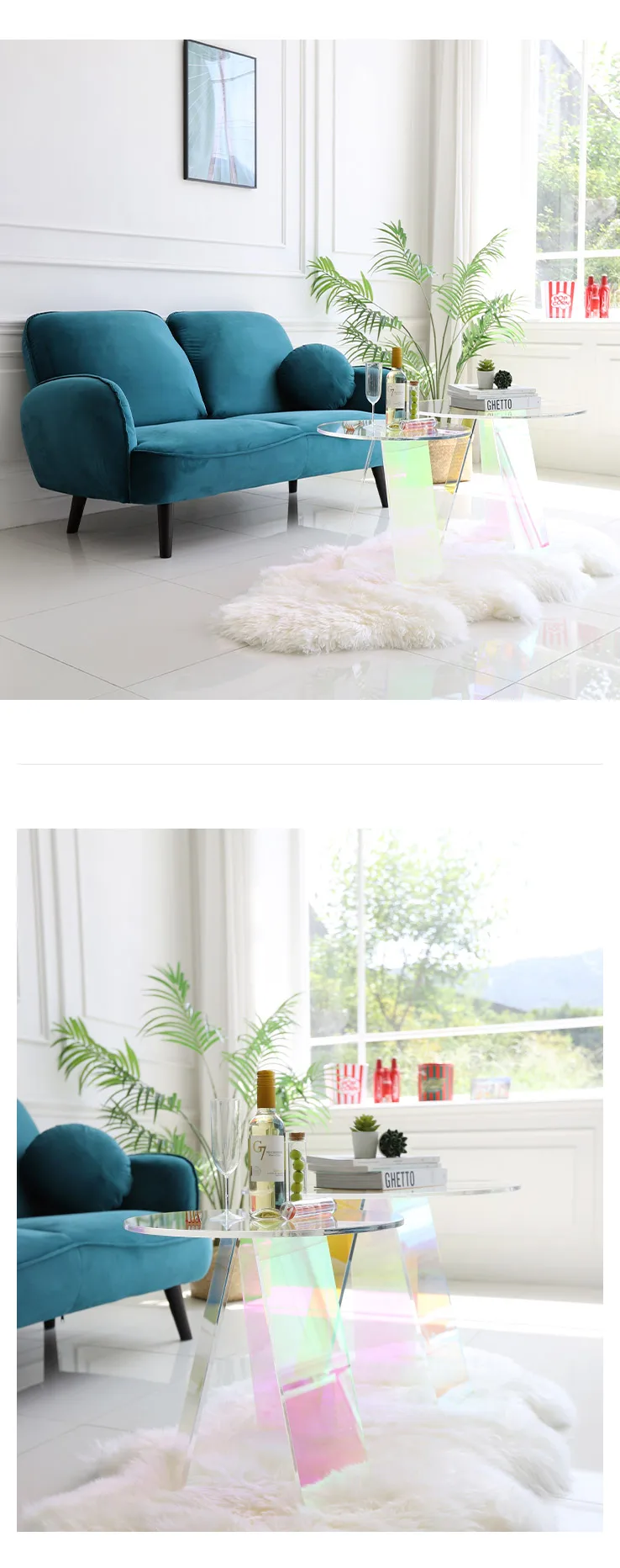 Hologram Acryl Rainbow Shimmer Round Table W600 Coffee Tea Table ...