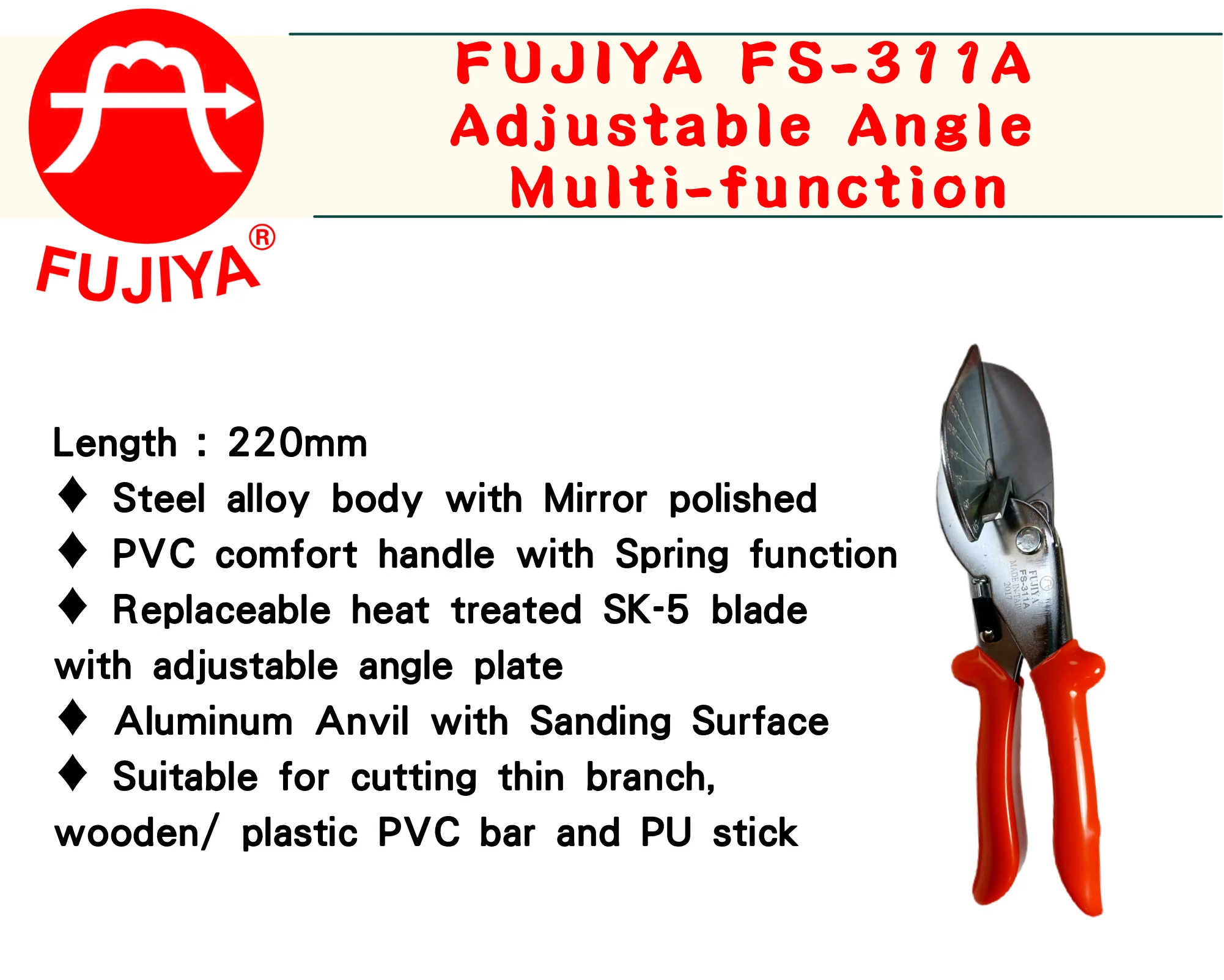 FUJIYA Adjustable Angle Scissor for Cutting Branches Plastic Tube ...