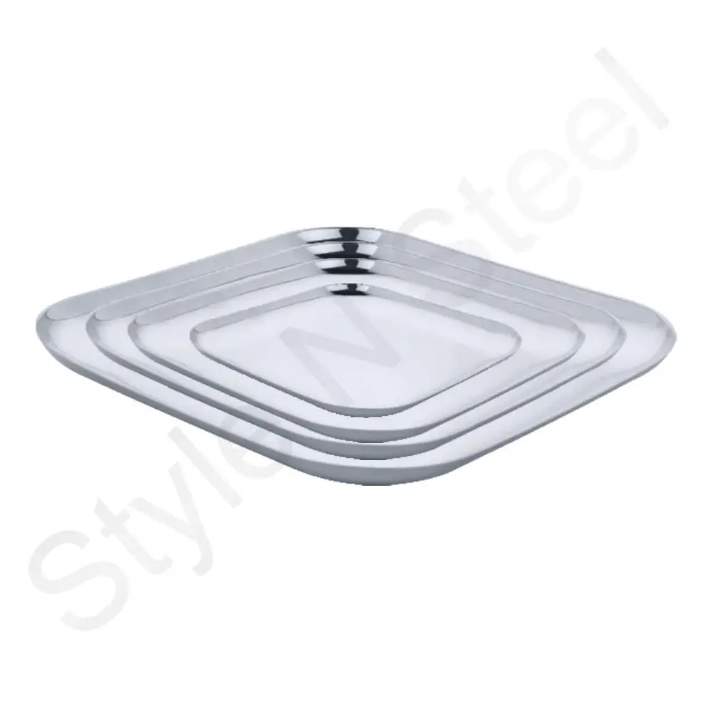 Stainless Steel Square Shape Tray Dinner Dish Wedding Charge Plates ...
