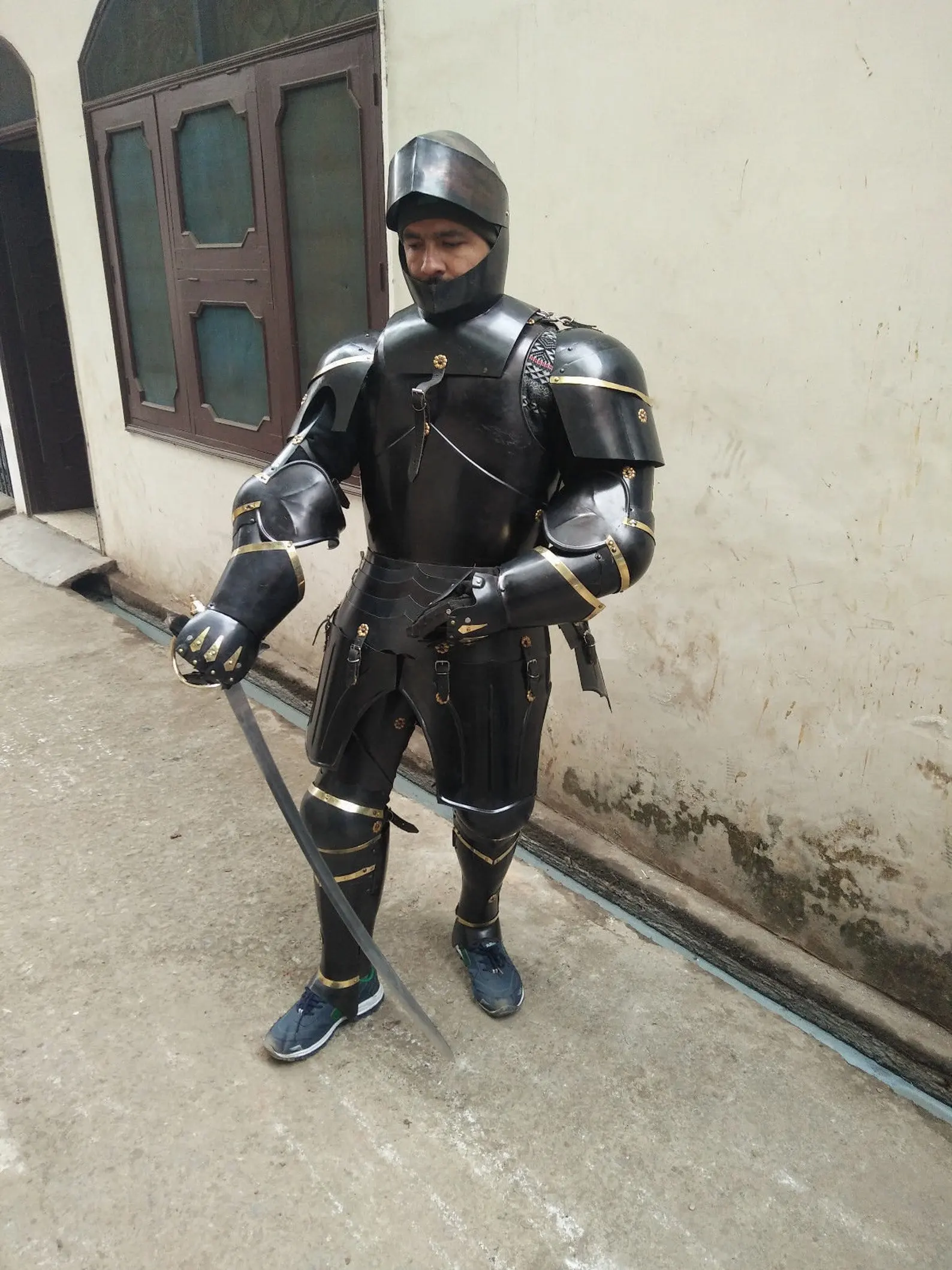 Combat Full Body Armour Black Knight Suit with Yellow Line - Medieval ...