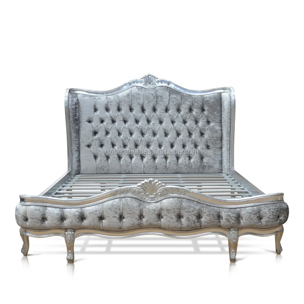 Crushed velvet silver antique french style bed store