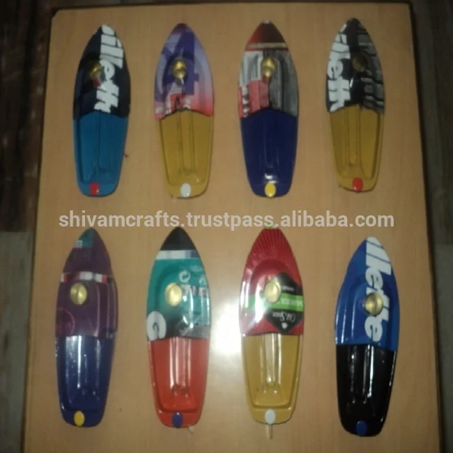 Recycled Pop Pop Boat with Chimany Tin Toys Boats Models
