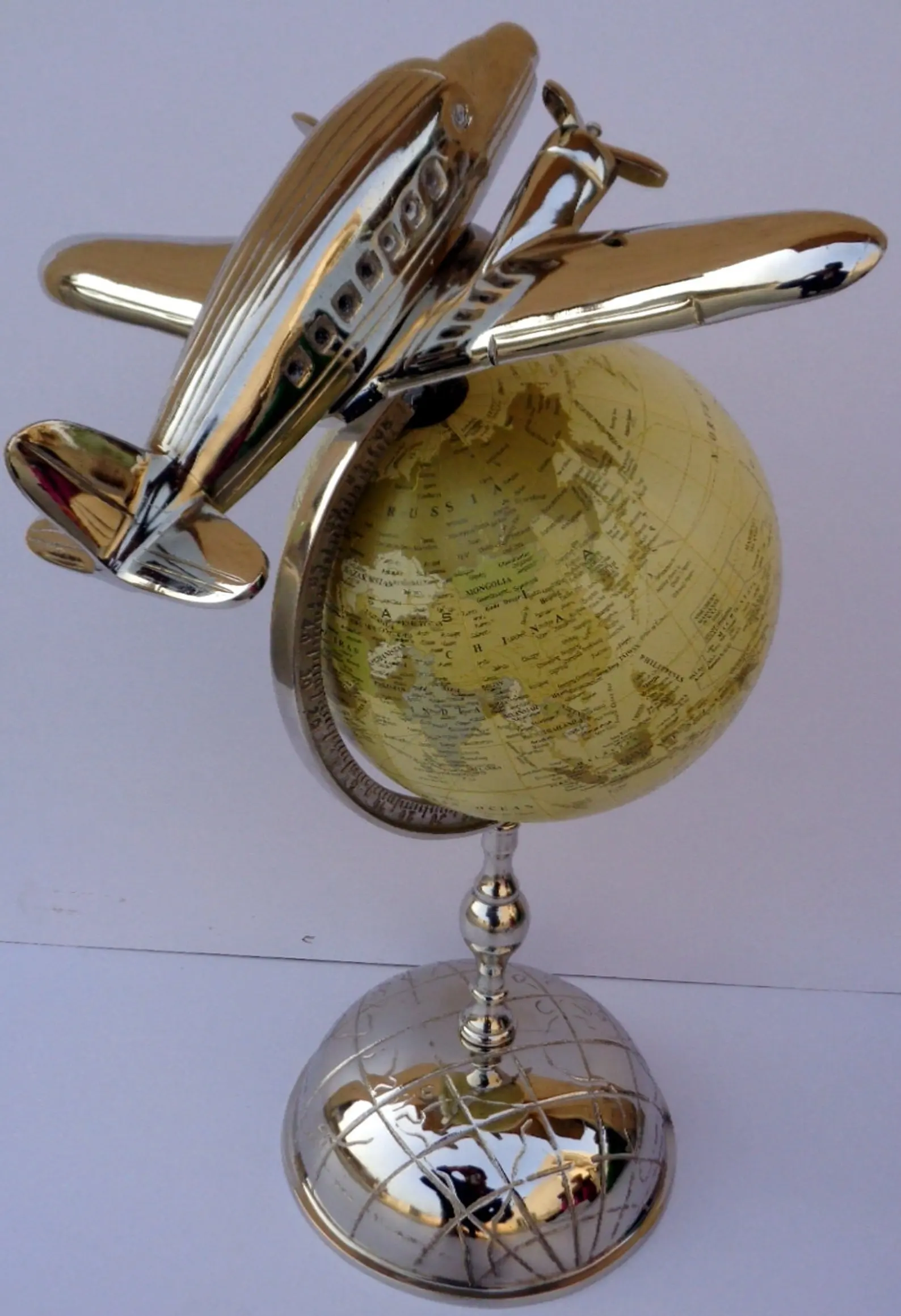 Vintage Art Office Home Decor Chrome Finish Airplane Model Table Top Se ...
