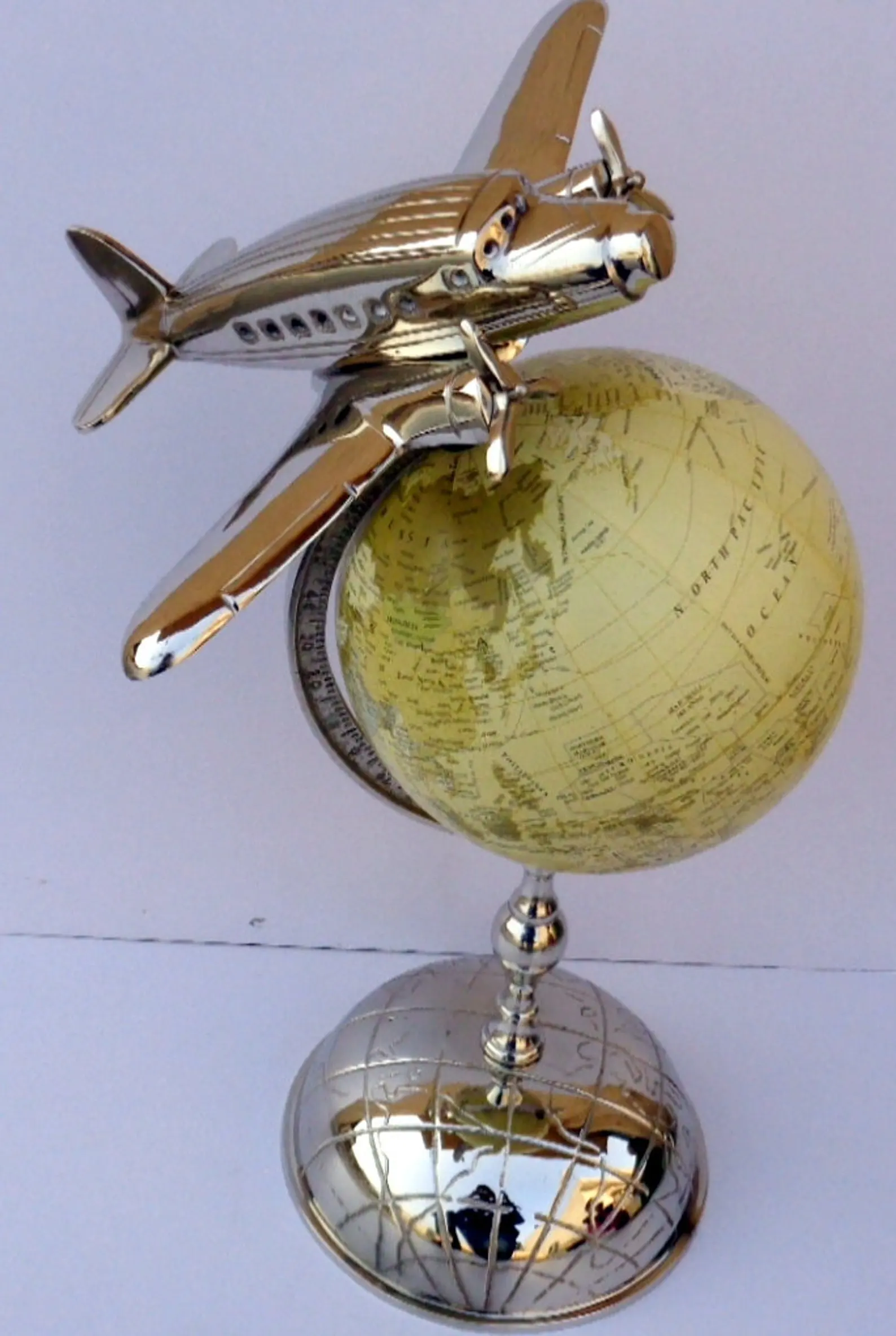 Vintage Art Office Home Decor Chrome Finish Airplane Model Table Top Se ...