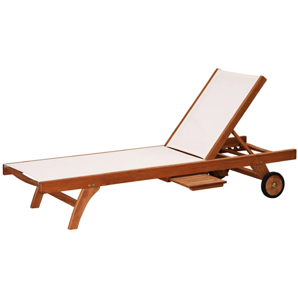 Classic Teak Wooden Sun Lounger Batyline Solar Bench for Garden Patio ...