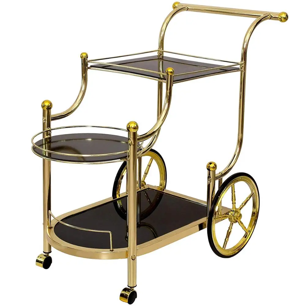 Luxury Metal Glass Tea Wine Food Catering Drinks Serving Trolley Cart ...