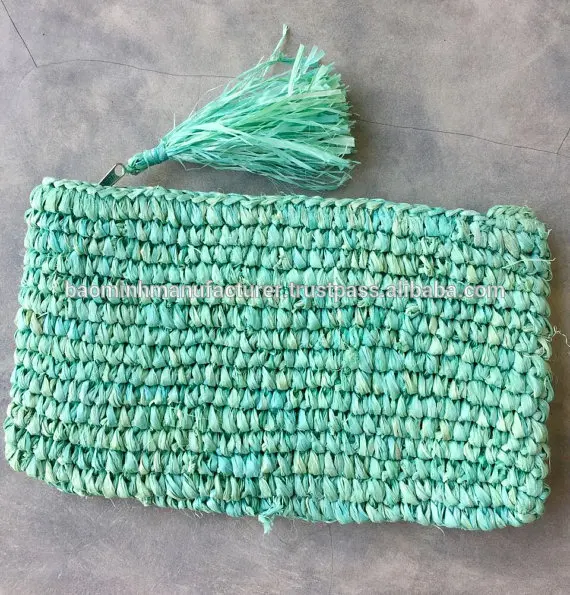 Beautiful Coloured Raffia Clutch Bags With Closure Type Zip And Tassel ...