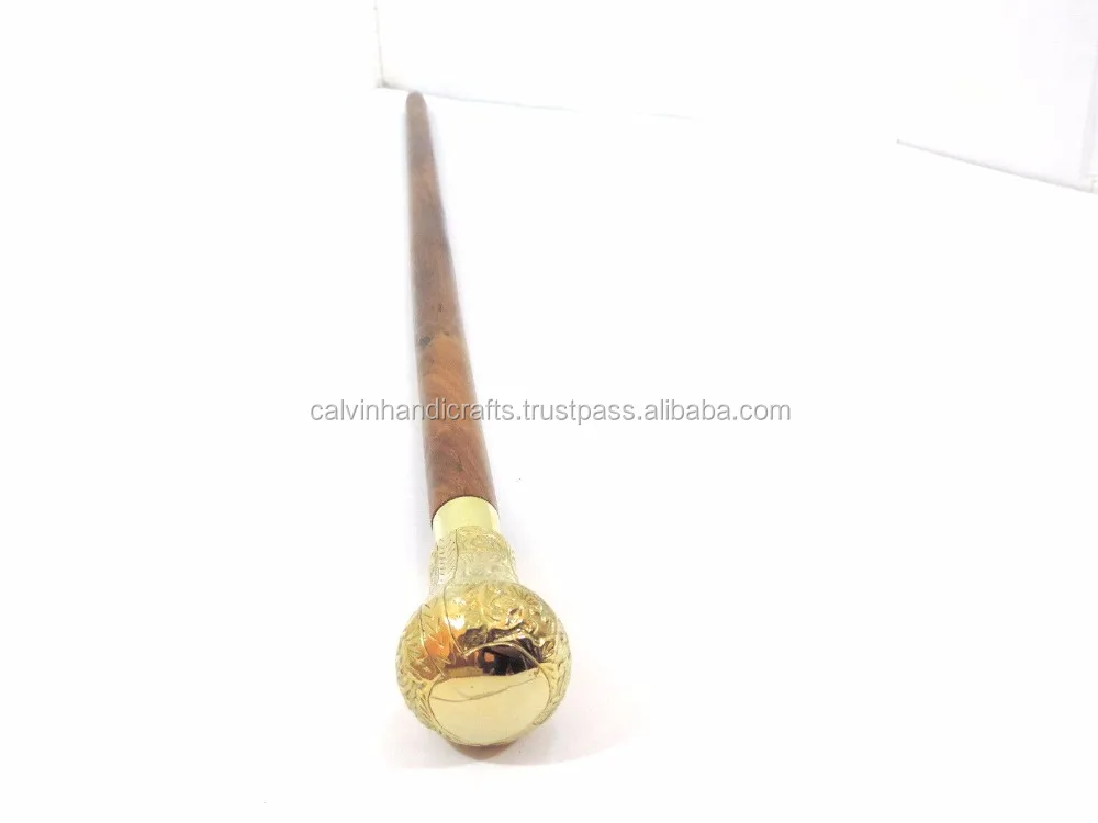 Antique Brass Rose Wood Walking Stick with Golden Carving Head ...