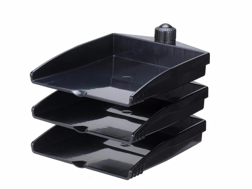 3 Tier Black Desktop Paper Document Tray Organizer Plastic Book ...