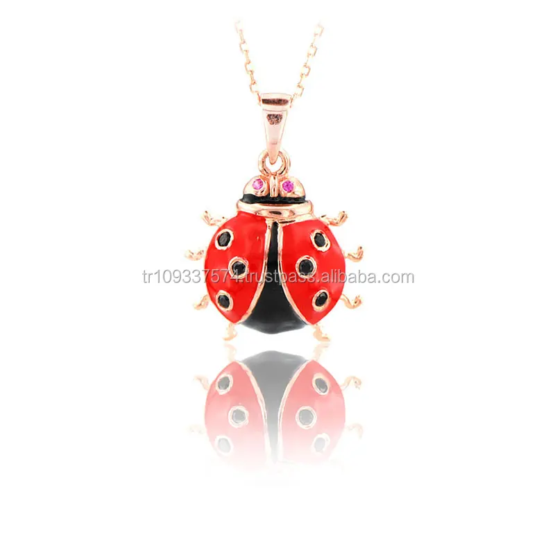 14k Solid Gold Enamel Ladybug Pendant Chain Necklace - Buy 14k Ladybug ...