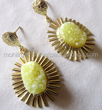 Yellow Oval Shape Spike With Cap Beautiful Vintage Statement Earrings ...
