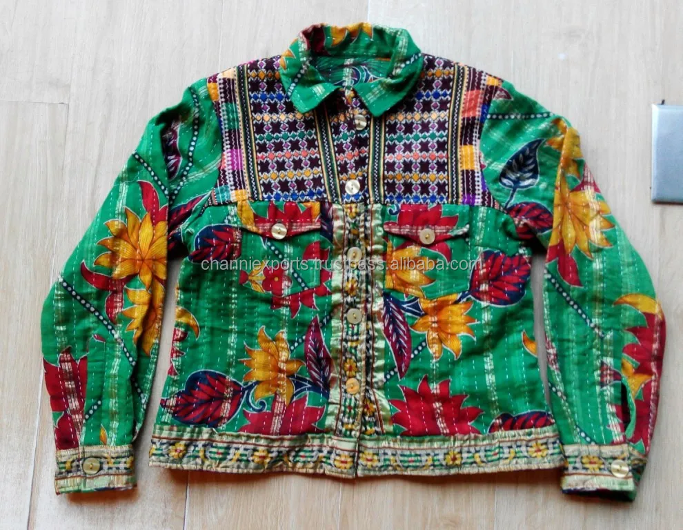 Colorful Handmade Kantha Quilted Jackets Colorful Cotton Vintage ...