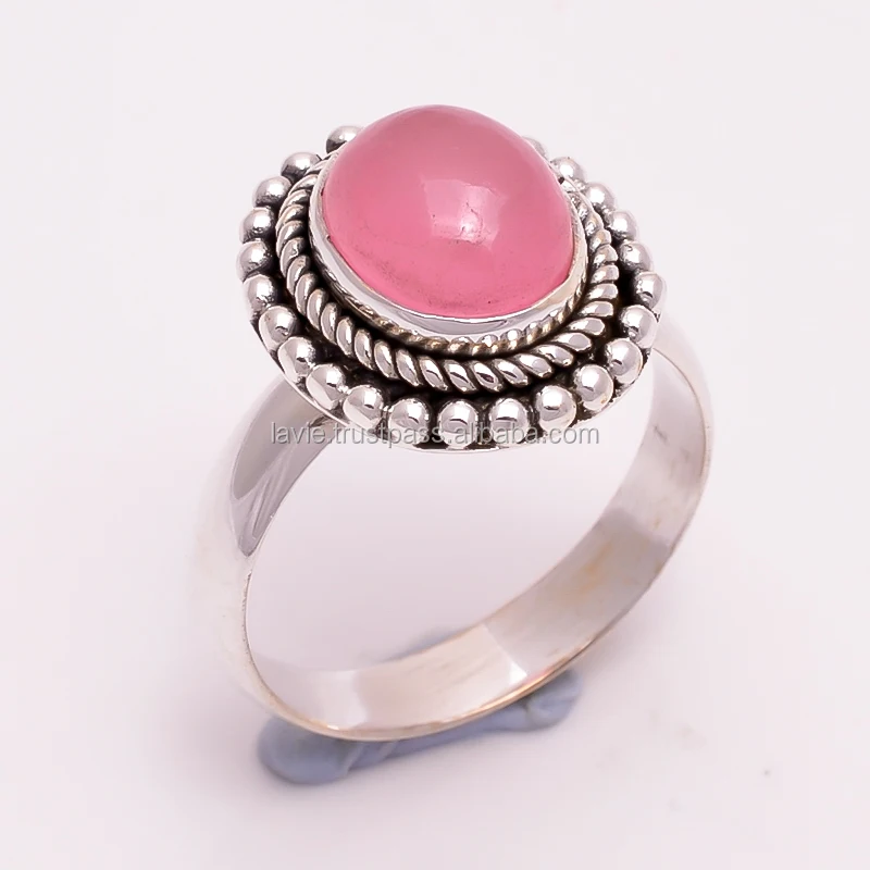 Natural Pink Jade Ring 925 Sterling Silver Gemstone Rings Handmade ...