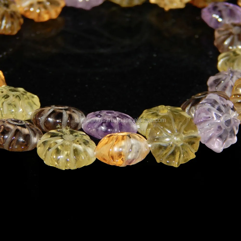 Pure Multi Colour Gemstone Flower Carved Loose Beads And Gemstone For ...