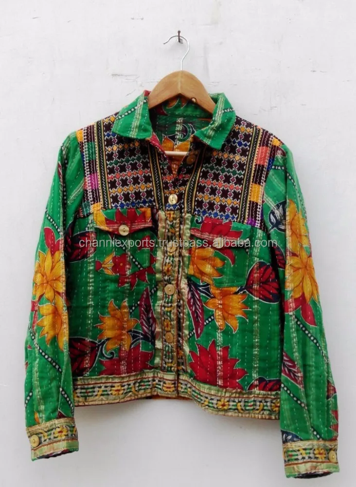 Colorful Handmade Kantha Quilted Jackets Colorful Cotton Vintage ...