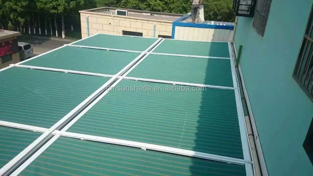 Motorized Aluminum Skylight Awning Horizontal Retractable Sunroom Roof ...