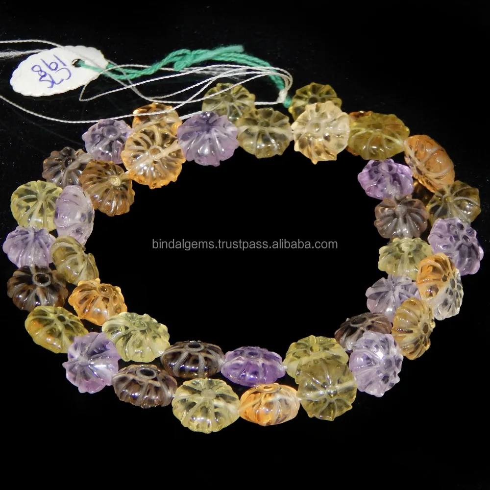 Pure Multi Colour Gemstone Flower Carved Loose Beads And Gemstone For ...