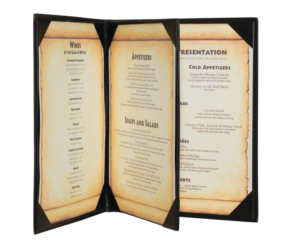 One Panels Menu Cover with 4 Views Menu Card Holder| Alibaba.com