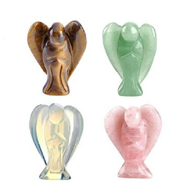 Amethyst Crystal Angel Figurine Natural Gemstone Hand Carved Pocket ...