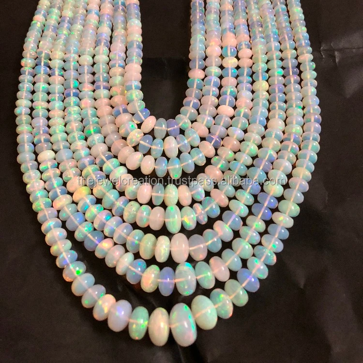 4mm 6mm 8mm Natural Multi Fire Ethiopian Opal Smooth Rondelle Gemstone Beads Strand Stone ...