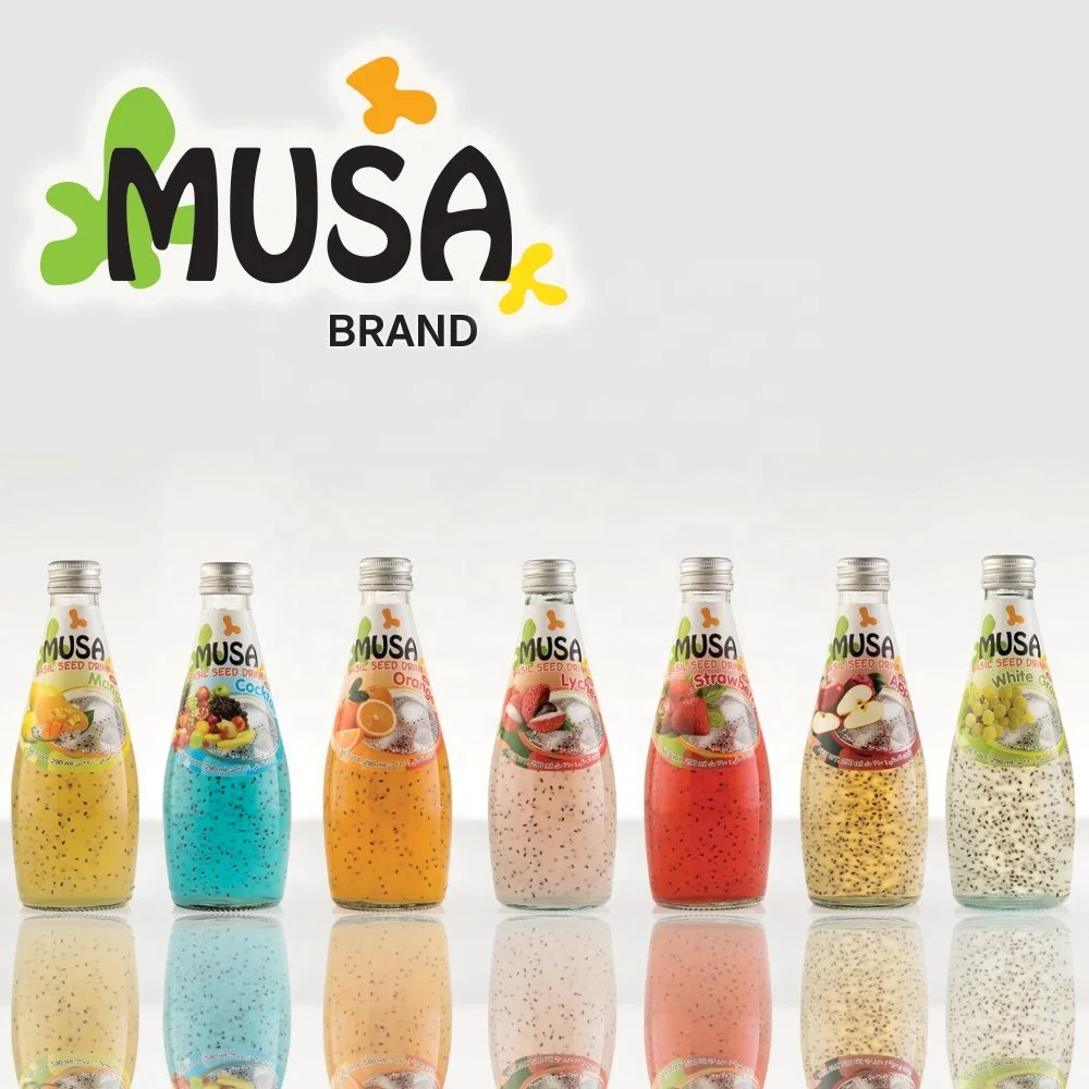 Basil Seed Drink Juice Strawberry Glass Bottle 290ml Musa Brand. Bottle ...