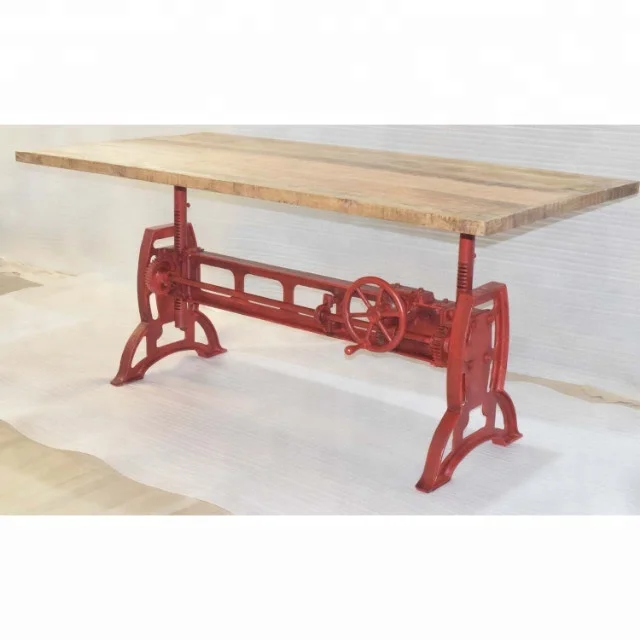 Industrial Vintage Cast Iron Heavy Crank Base Red Colour Mango Wooden ...