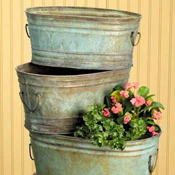 Rustic Metal Large Galvanized Planters Farmhouse Decor For Garden Patio ...