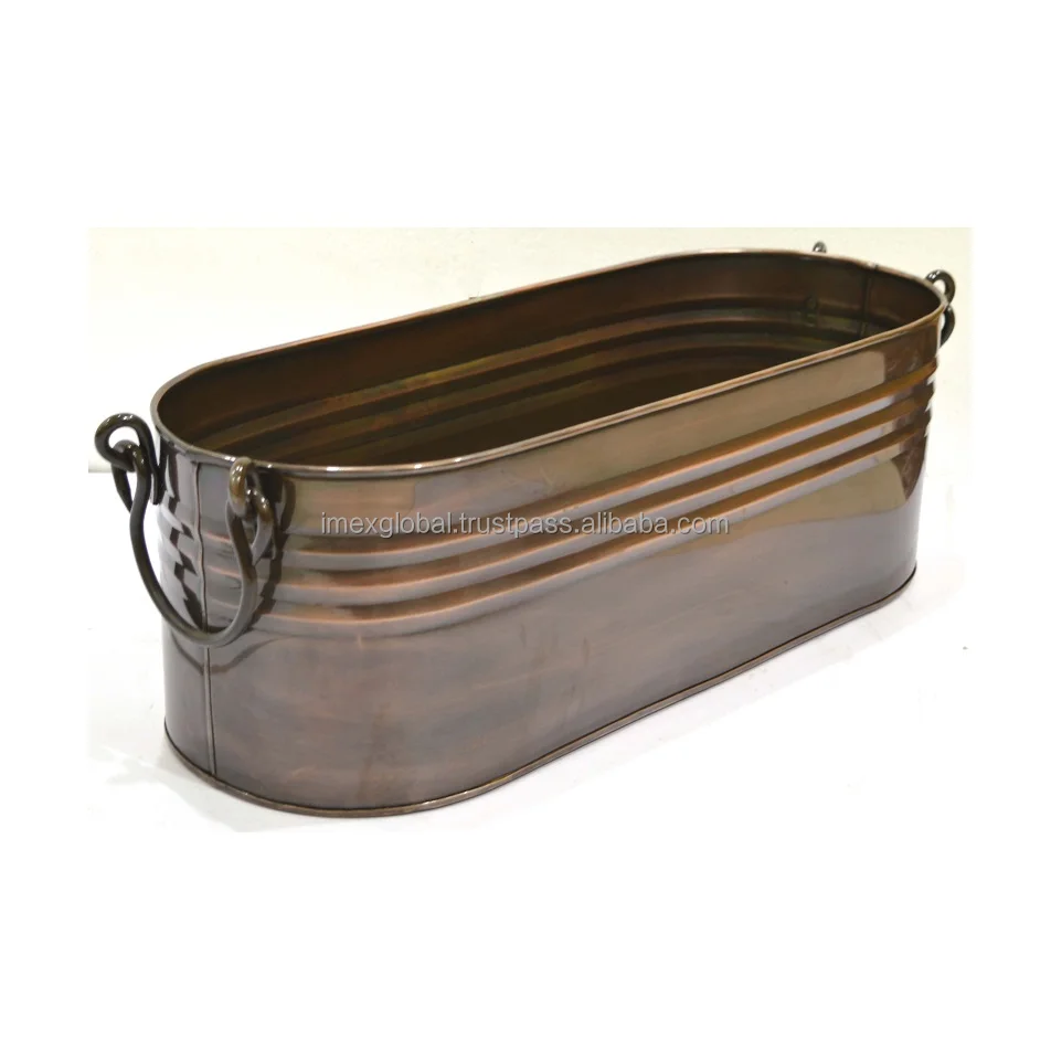 Metal planter bucket with modern luxury design and oval shape in copper ...