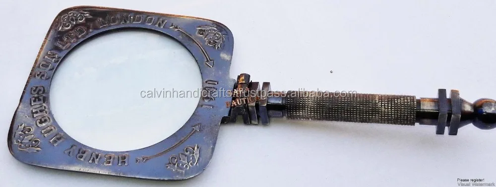 Nautical Antique Handheld Brass Magnifier Square-Shaped Working ...