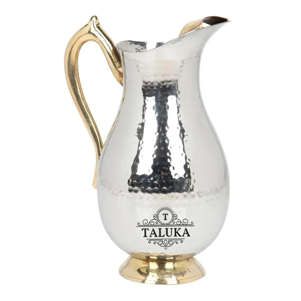 Solid Hammered With Brass Handle 67 Oz Stainless Steel Water Pitcher ...