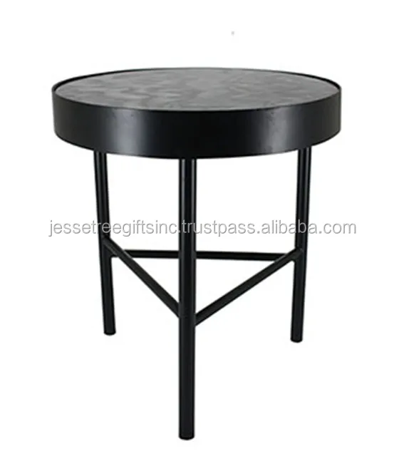 Metal Accent Side Table With Gold Plating Finishing Tree Shape Birds ...