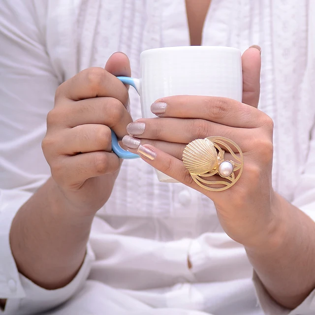 Wholesale Gold Plated Shell Design With Pearl Gemstone Women Ring - Buy ...