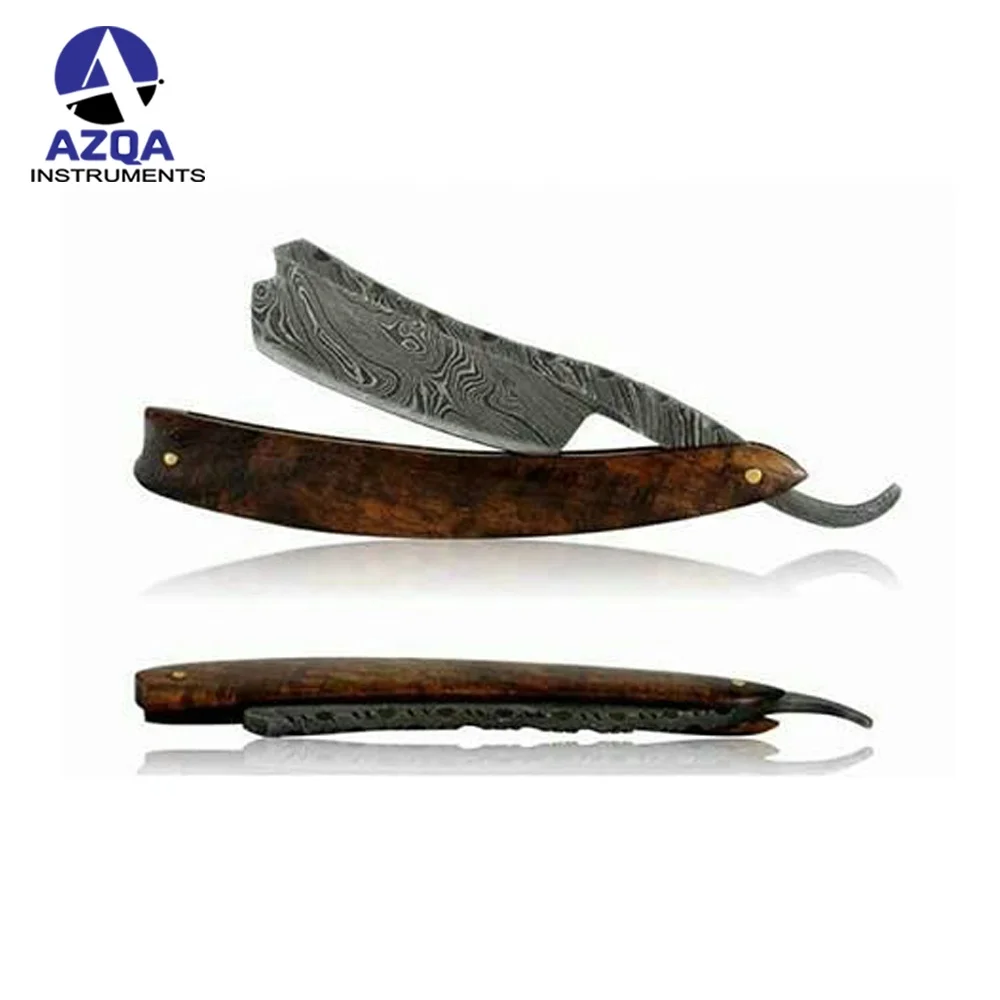 Barber Cut Throat Straight Damascus Blade Salon Shaving Razor Damascus ...