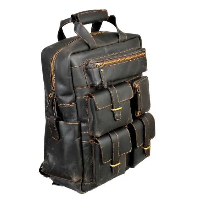 Men's Rustic Leather Backpack - Perfect for Hiking & Camping