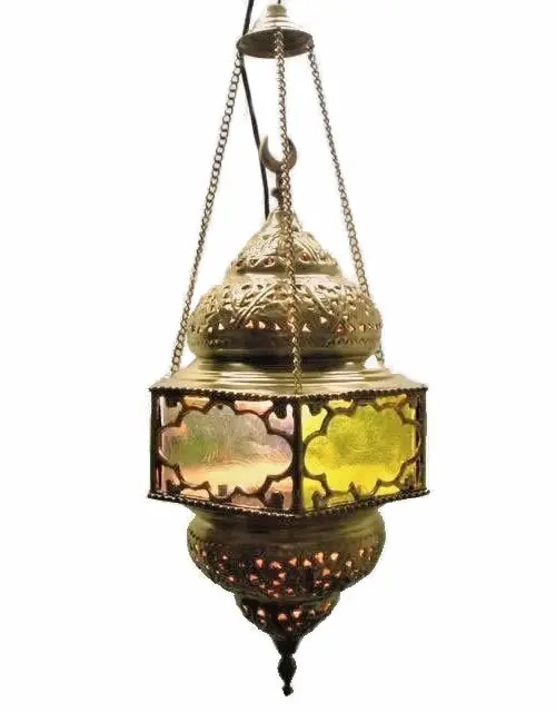 Br16 Brass Handmade Islamic Hanging Lamp / Lantern Color Glass - Buy ...
