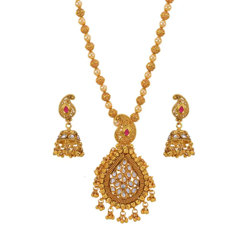 Traditional Indian Gold Plated Antique Mala Pendant Set 12998 ...