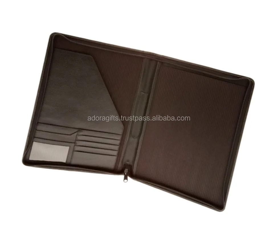 A4 Conference Folder Zipped Folio Faux Leather Document Portfolio Case ...