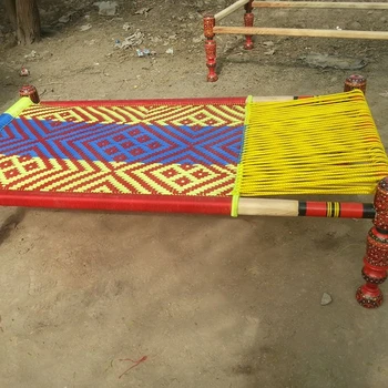 Wooden Charpai Fancy Colorful Village Charpai,Charpoy Handwoven Palang ...
